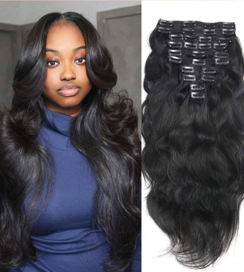 10pcs Natural Wave Black Clip in Hair Extensions – Velvet Strands